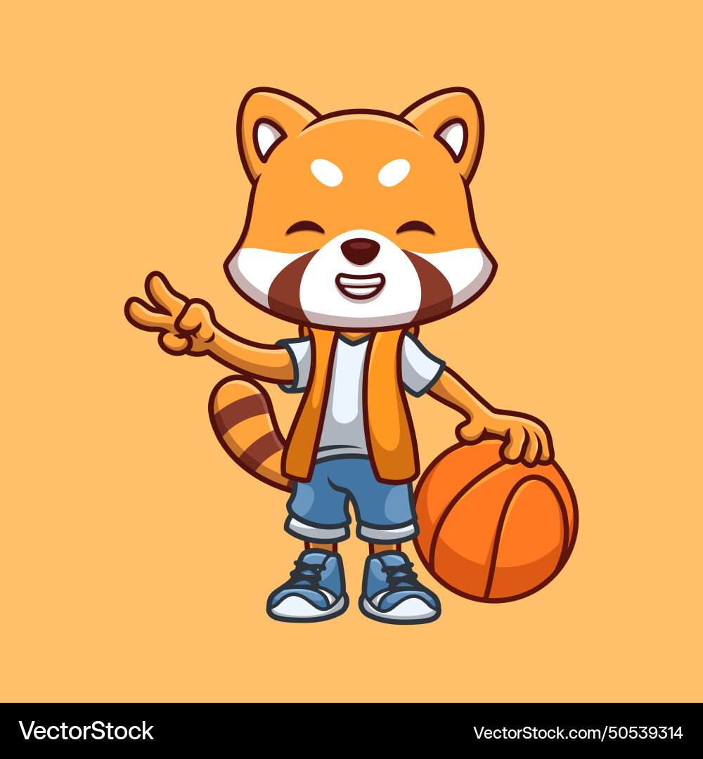 Basketball red panda cartoon Royalty Free Vector Image