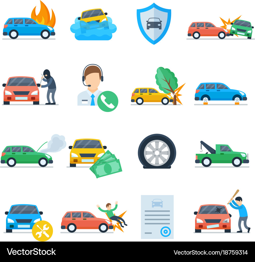 Car insurance services icon set Royalty Free Vector Image