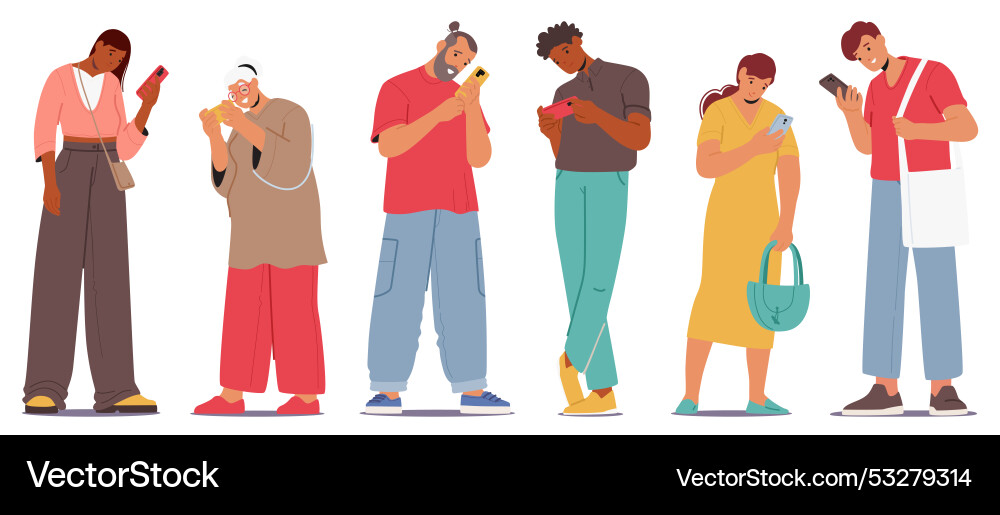 Cartoon characters standing and looking Royalty Free Vector