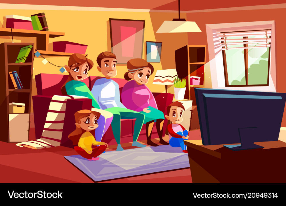 Family watching tv cartoon Royalty Free Vector Image