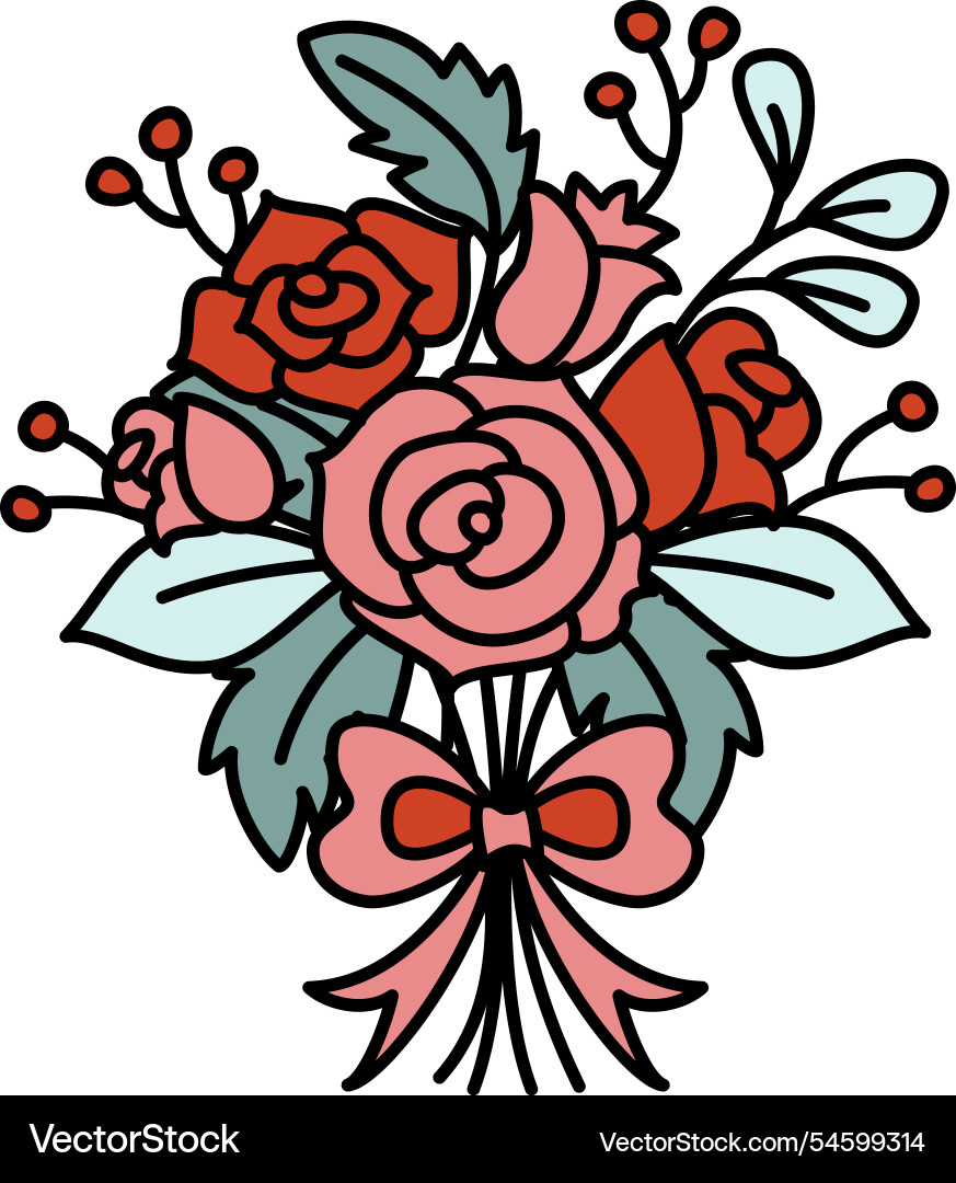 Rose bouquet with bow Royalty Free Vector Image
