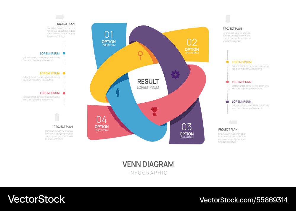 Venn diagram infographic chart template Royalty Free Vector