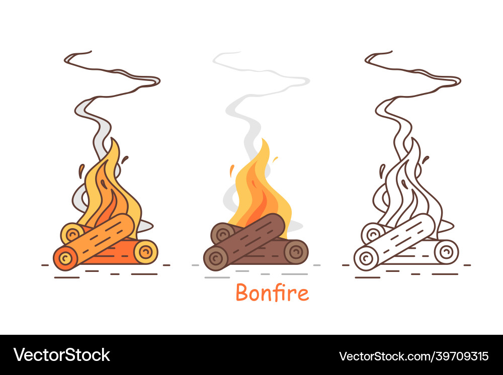 Burning bonfire with wood Royalty Free Vector Image