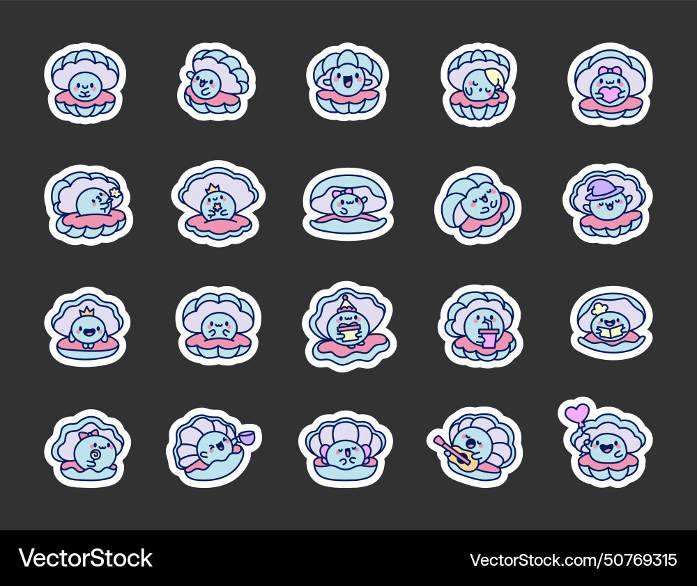 Cartoon seashell with a pearl sticker bookmark Vector Image