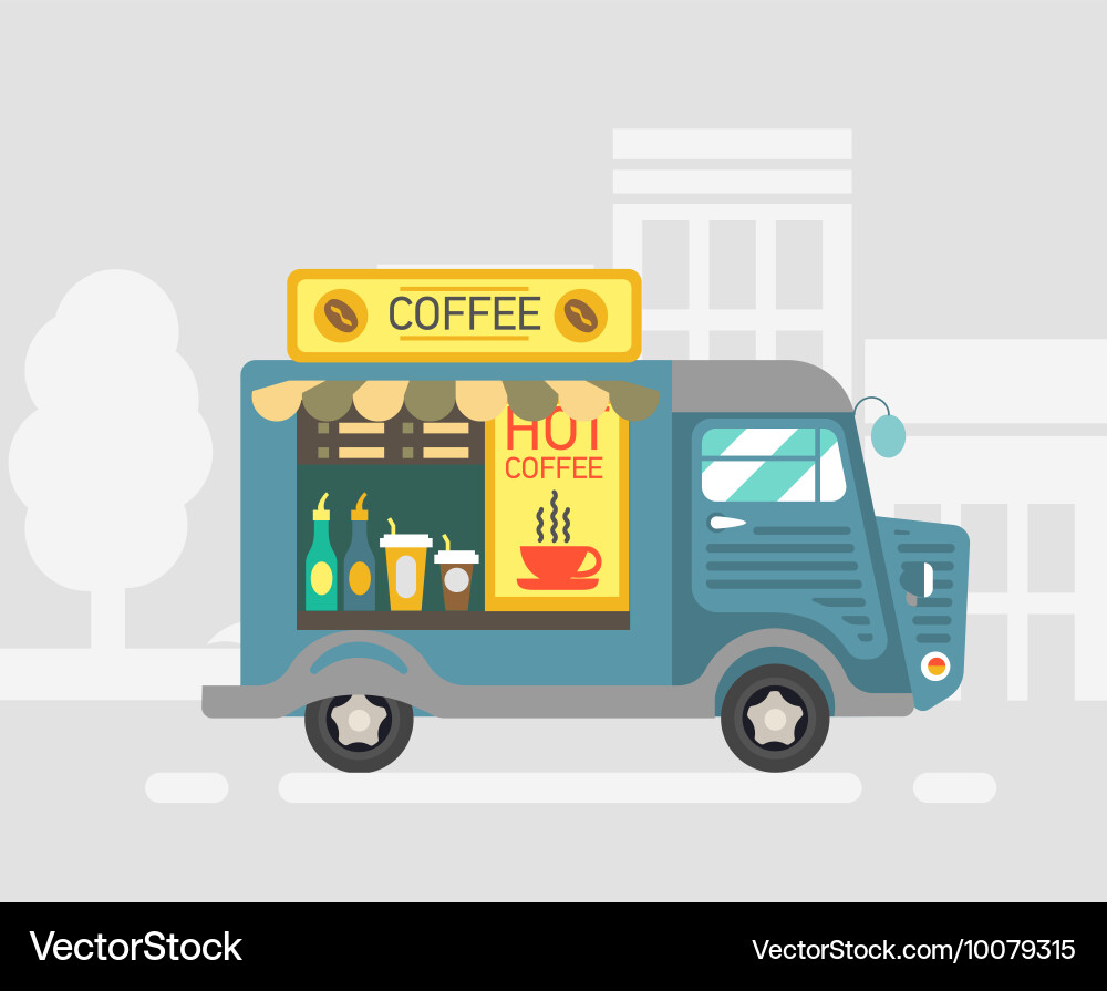 Cartoon style of a coffee van side Royalty Free Vector Image