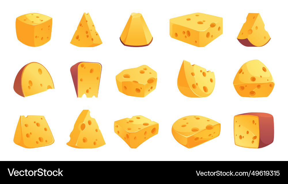 Cheese pieces cartoon cheddar blocks organic Vector Image
