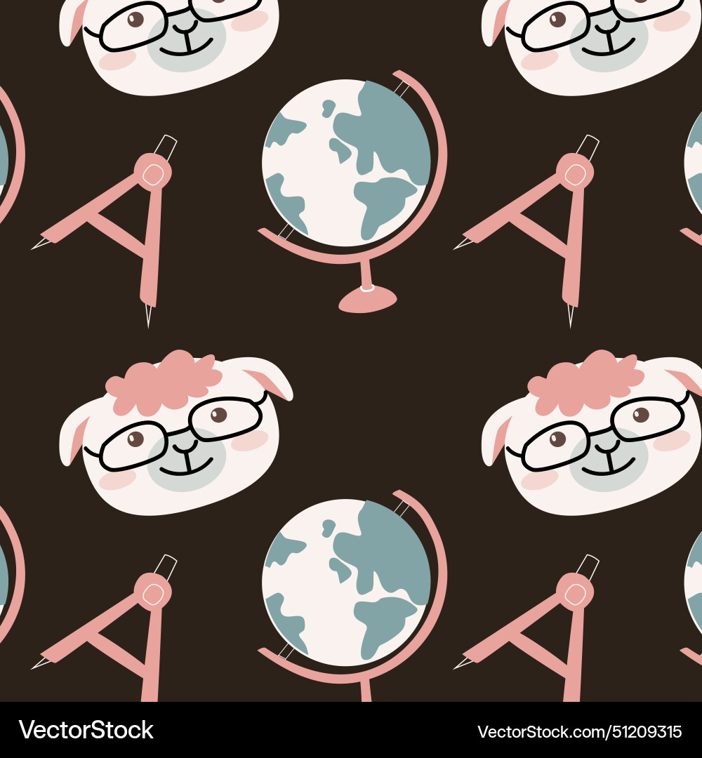 Cute school pattern with supplies and sheep animal