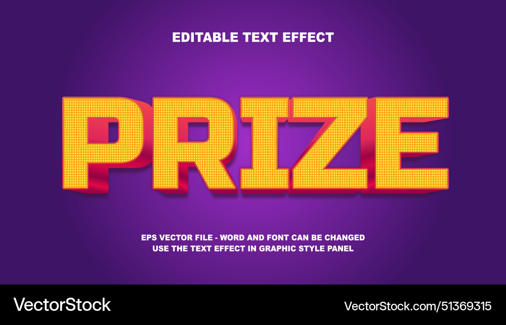 Editable text effect prize 3d template Royalty Free Vector
