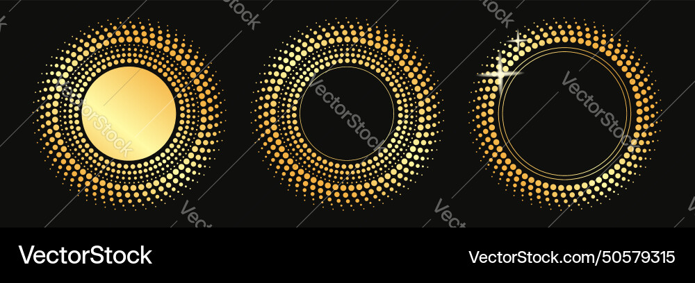 Halftone gold circle dots frame element rings Vector Image