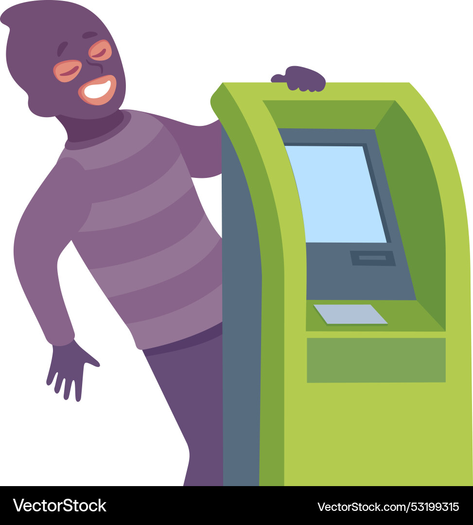 Man criminal at bank terminal commit crime Vector Image
