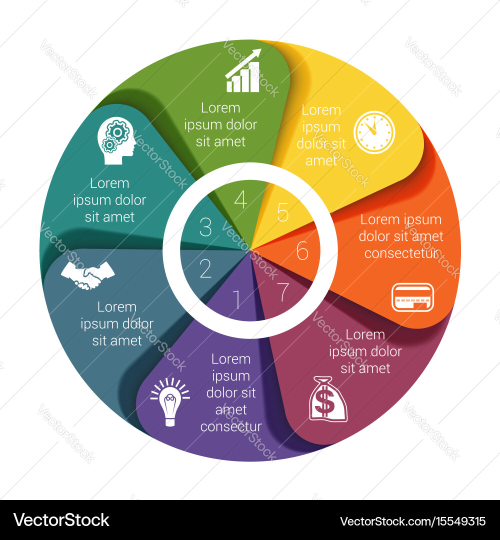 Pie chart diagram seven positions Royalty Free Vector Image