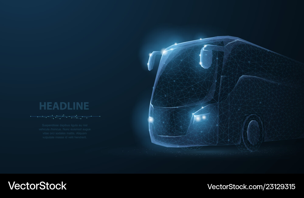 Tourist bus polygonal wireframe mesh on blue Vector Image