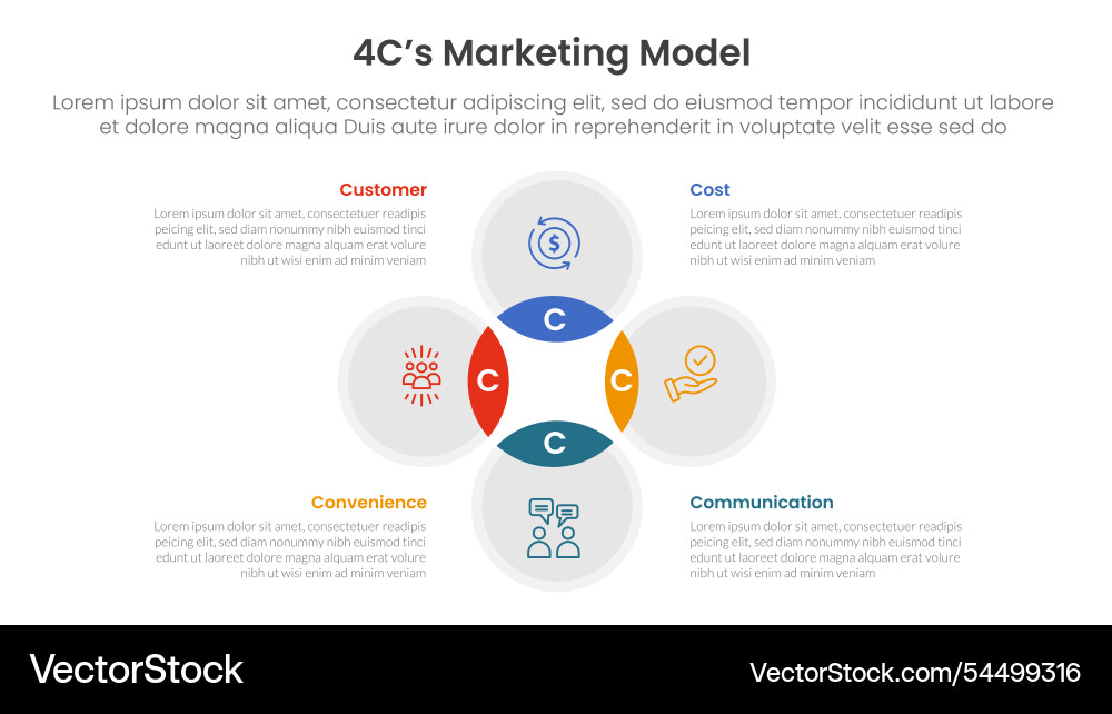 4c marketing model infographic 4 point stage Vector Image