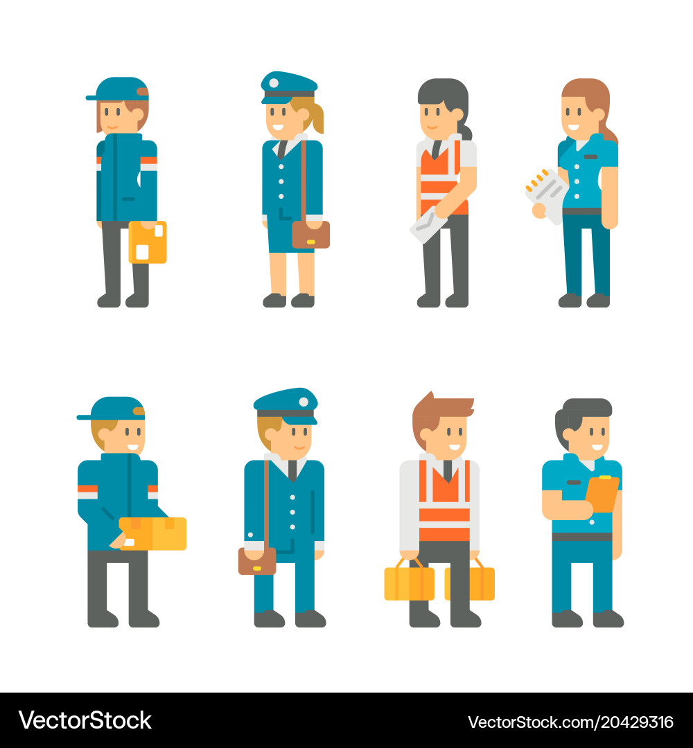 Flat design delivery messenger staffs Royalty Free Vector