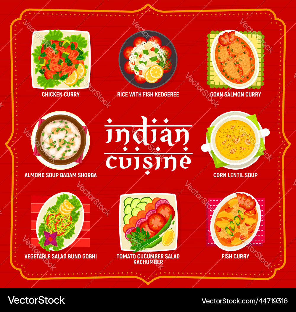 Indian cuisine restaurant food menu page Vector Image