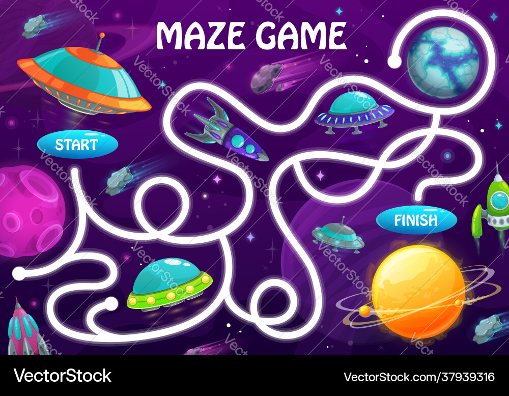 Labyrinth maze game space planets and shuttles Vector Image