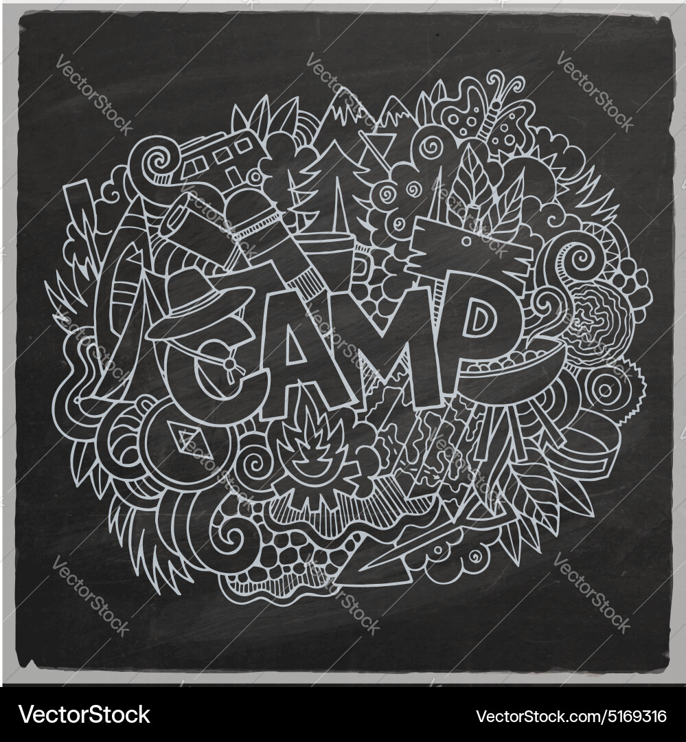 Summer camp hand lettering and doodles elements Vector Image