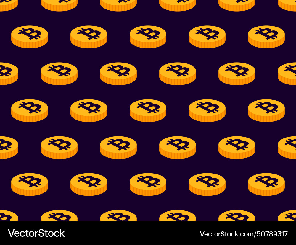 3d coins with bitcoin symbol seamless pattern Vector Image