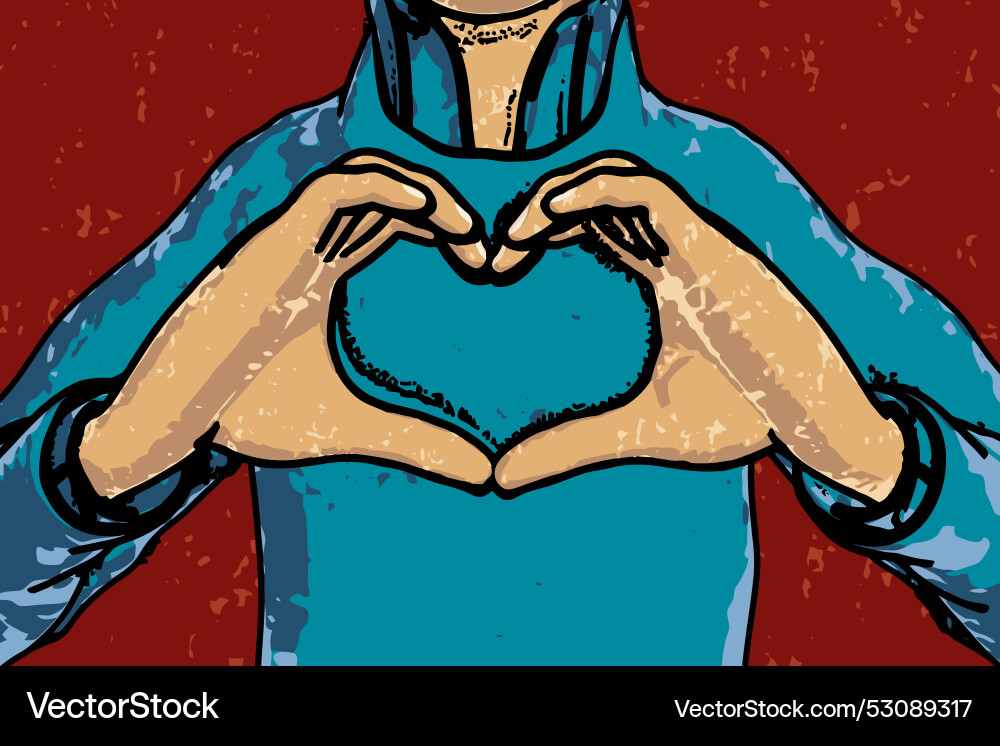 Boy forming a heart with his hands close up Vector Image
