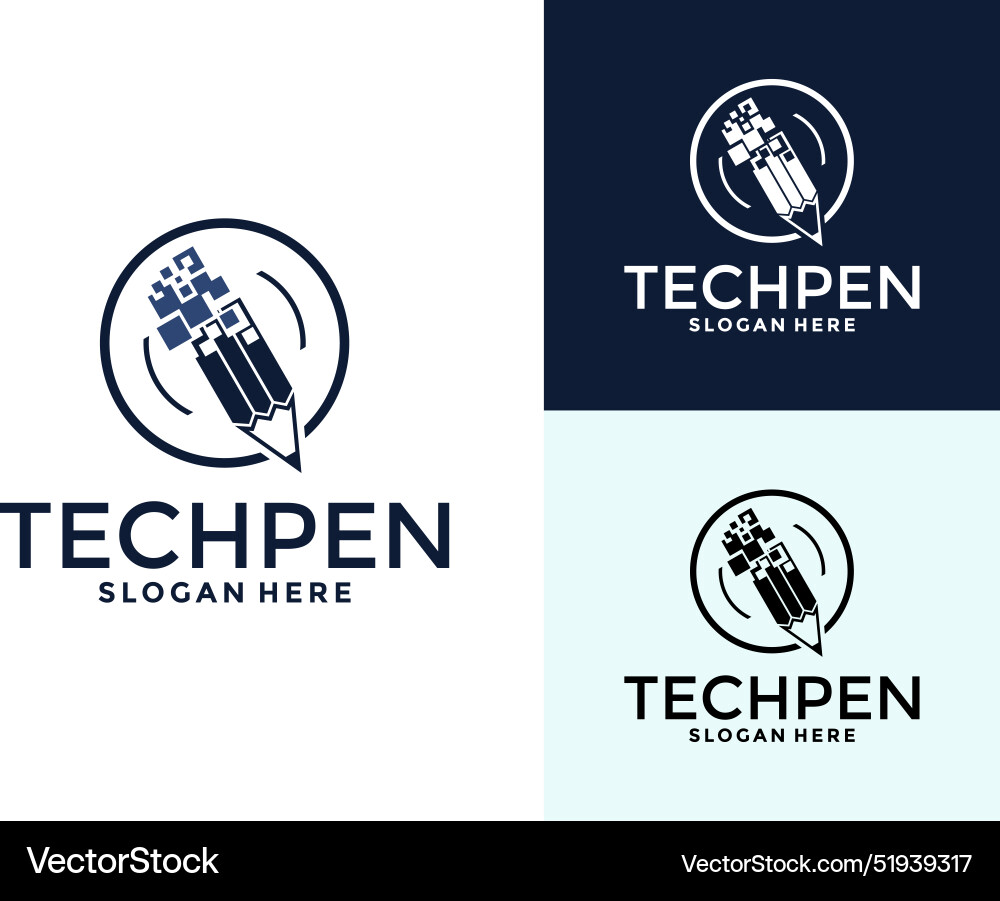Digital tech pen logo with pixel Royalty Free Vector Image