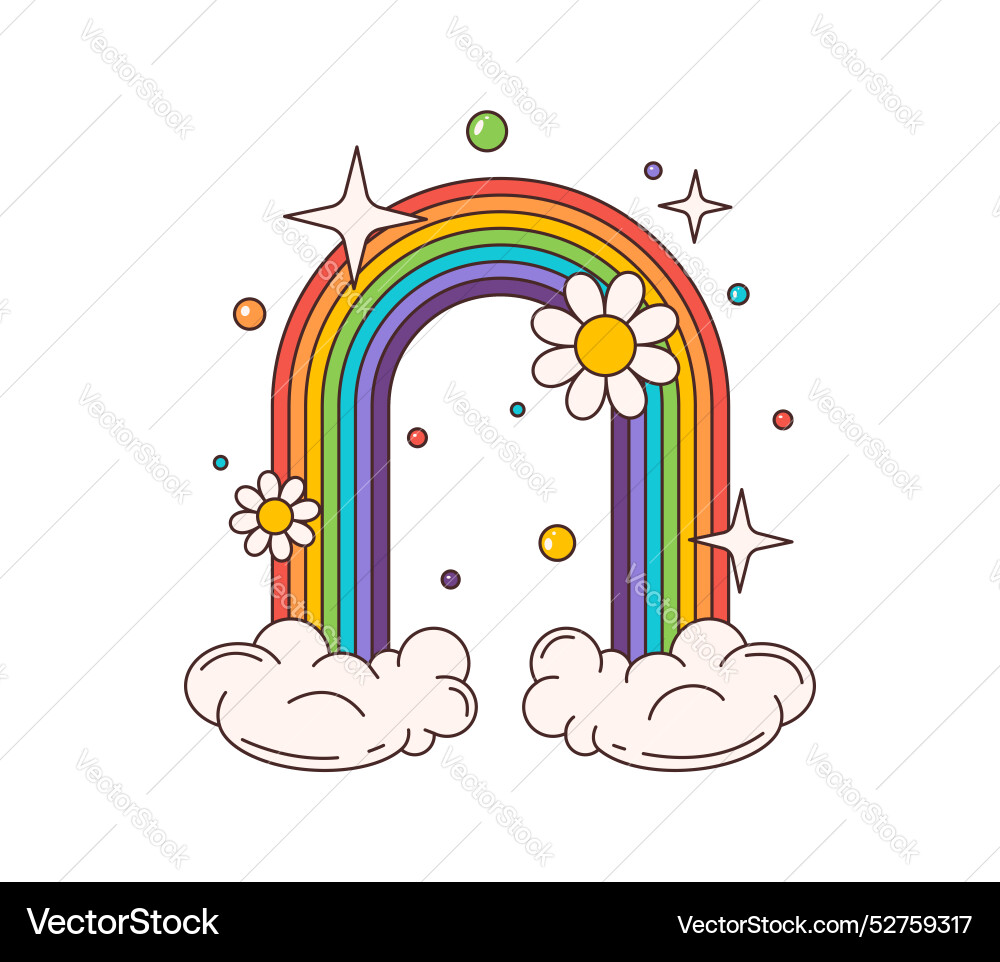 Groovy retro cartoon hippie rainbow daisy flowers Vector Image