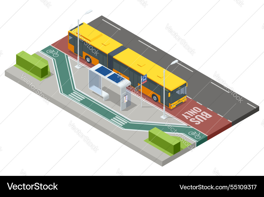 Isometric of a bus stop with a Royalty Free Vector Image