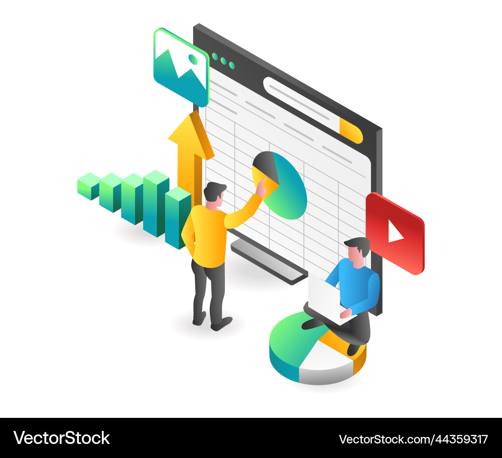 Landing page concept flat isometric excel Vector Image