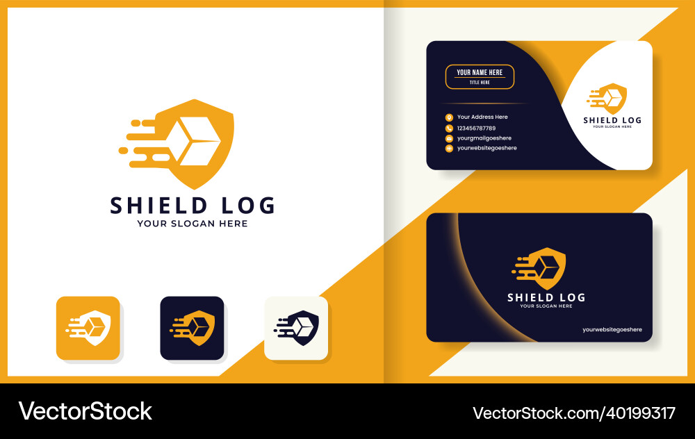 Shield box logo and business card design Vector Image