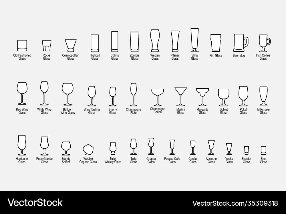 Glassware Types Line Icons Royalty Free Vector Image