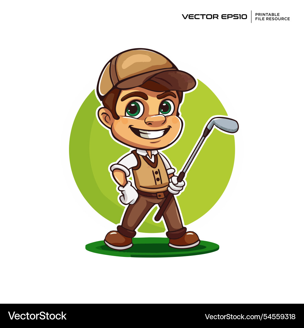 Happy boys playing golf character mascot logo Vector Image