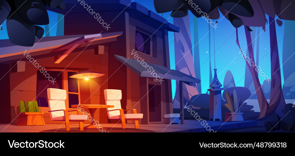 House building terrace with light at night scene Vector Image