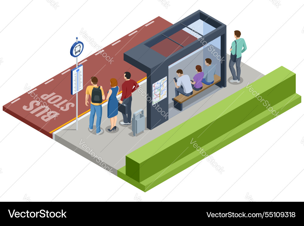 Isometric showing a high-tech bus stop with Vector Image