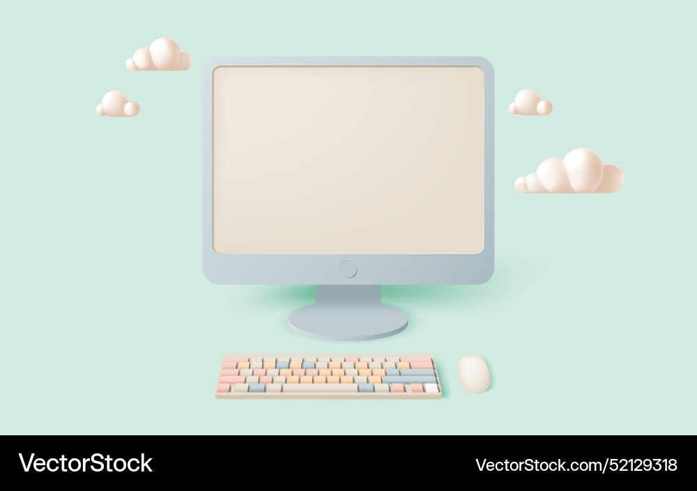 Modern minimalist computer setup with cloud decor Vector Image Modern minimalist computer setup with cloud decor Vector Image