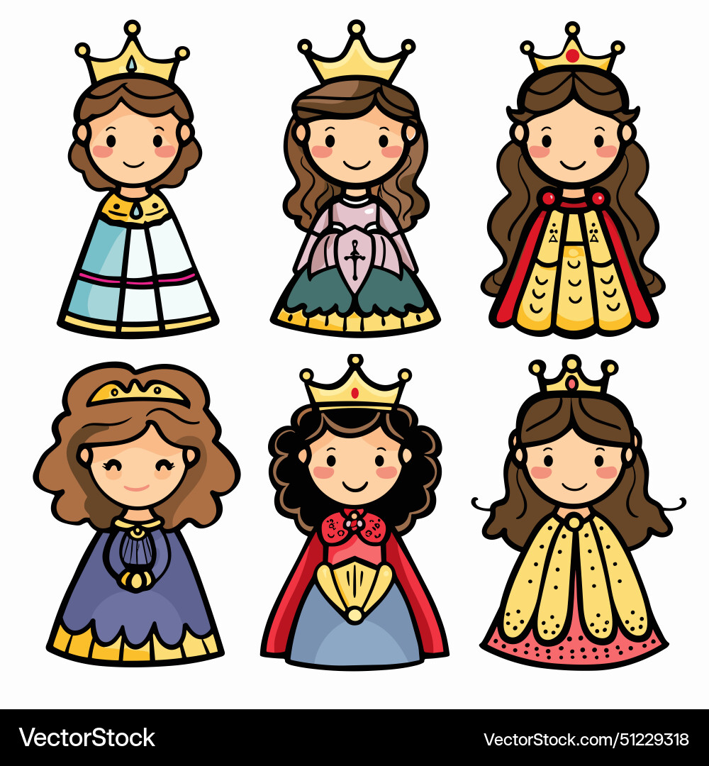 Six cartoon princess characters Royalty Free Vector Image