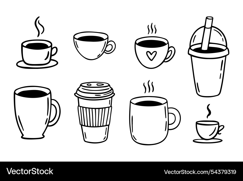Coffee Cup Doodle Set - Hand Drawn Royalty Free Vector Image