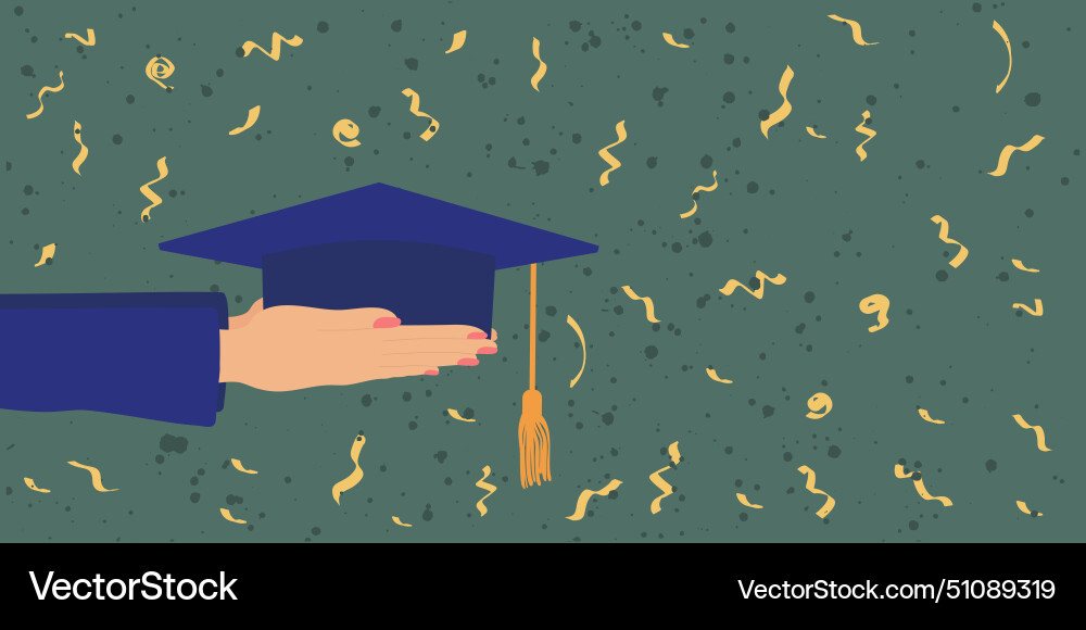 Female hand holding graduation cap Royalty Free Vector Image
