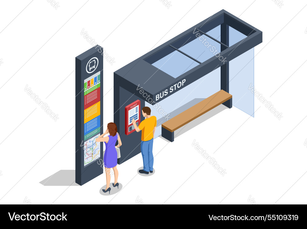 Isometric showing a high-tech bus stop with Vector Image