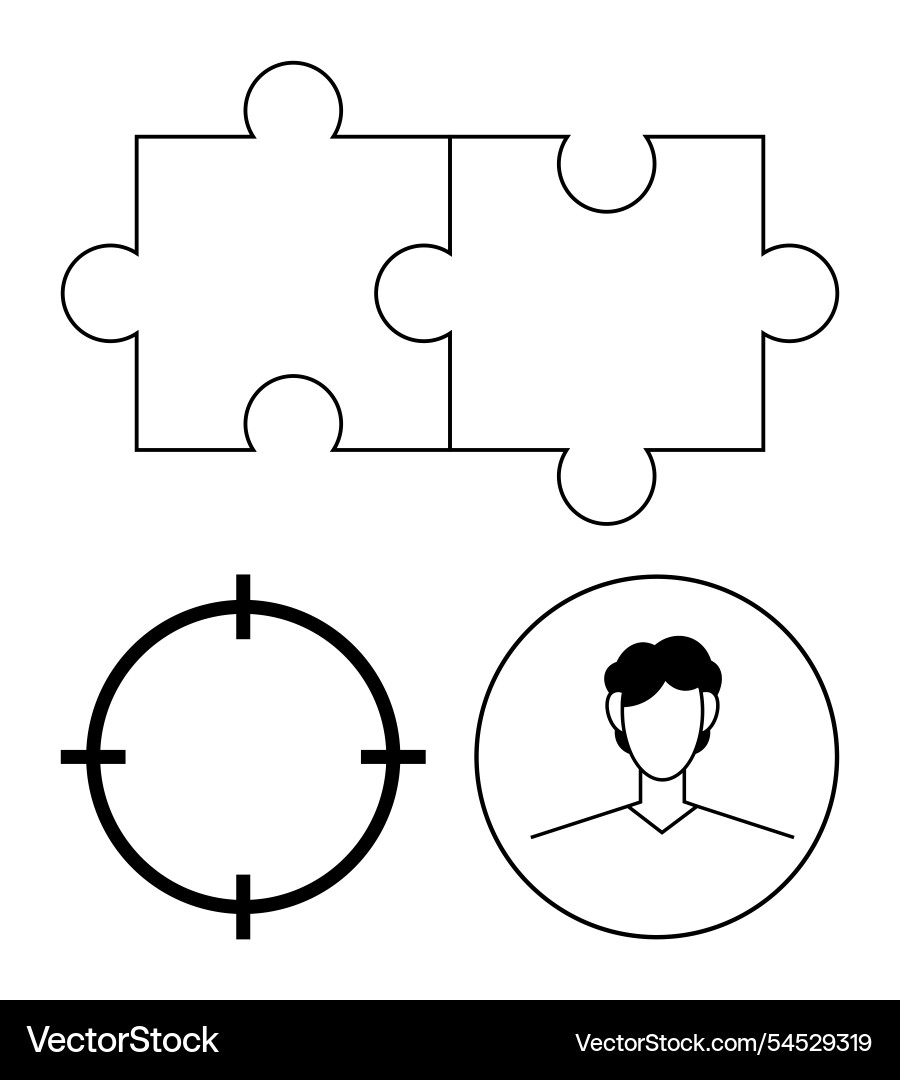 Puzzle pieces connecting with target and person Vector Image