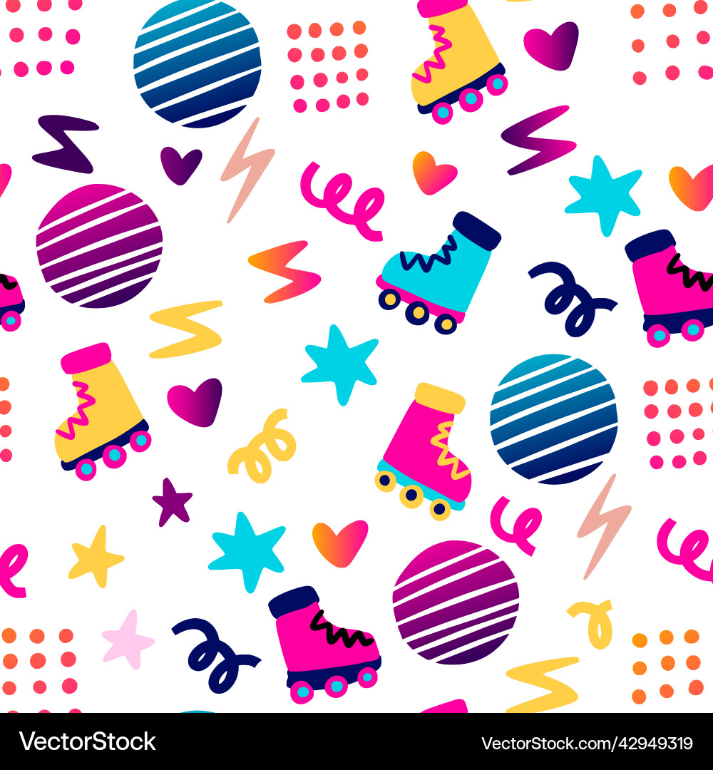 Roller skate party 70s 80s retro seamless pattern Vector Image