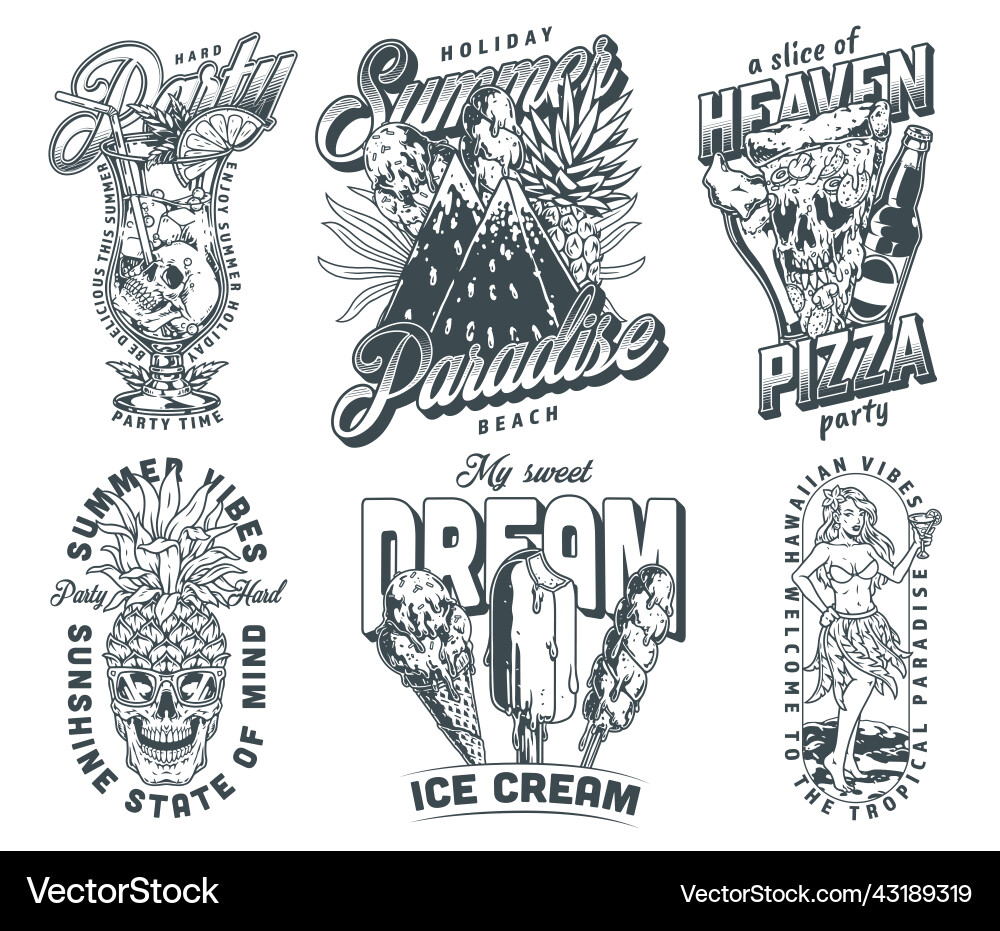 Summer party set monochrome flyers Royalty Free Vector Image