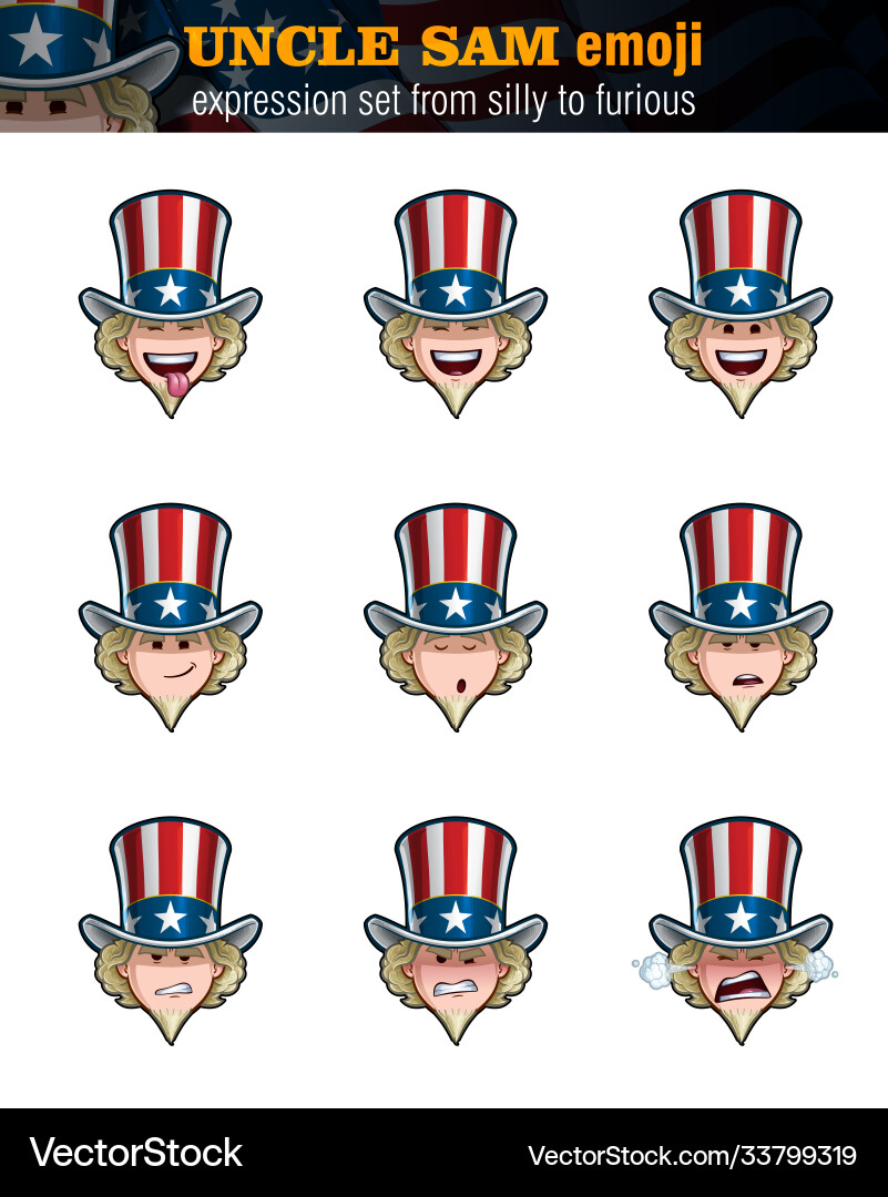 Uncle sam emoji - expression set from silly Vector Image