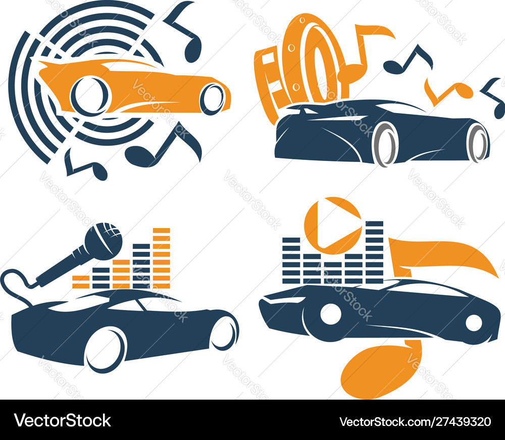 Audio car system logo template set music speaker Vector Image