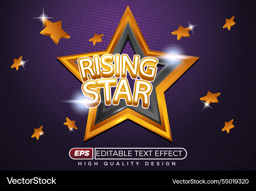 Editable 3d text effect rising star Royalty Free Vector