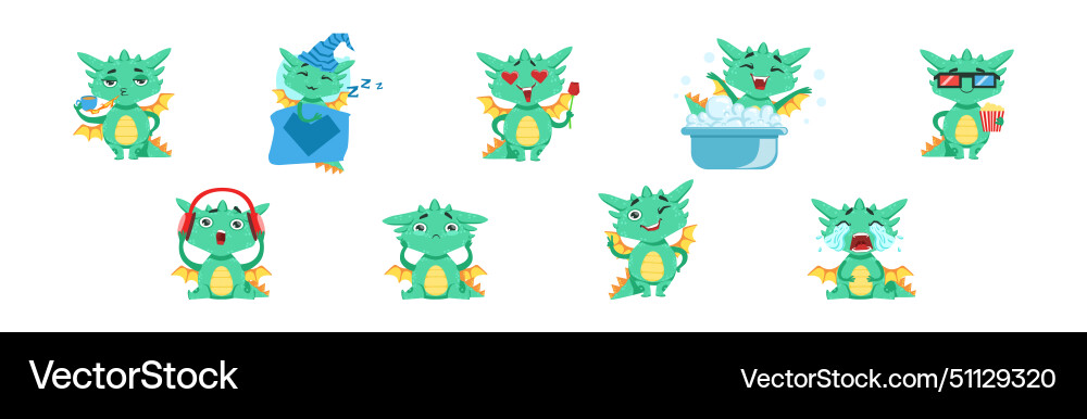 Funny baby dragon character engaged in different Vector Image