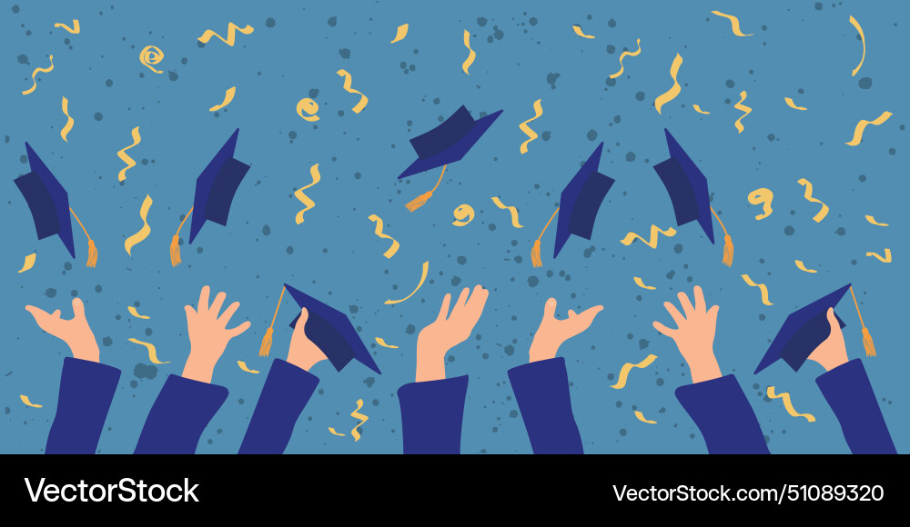 Graduation banner graduate students hands Vector Image