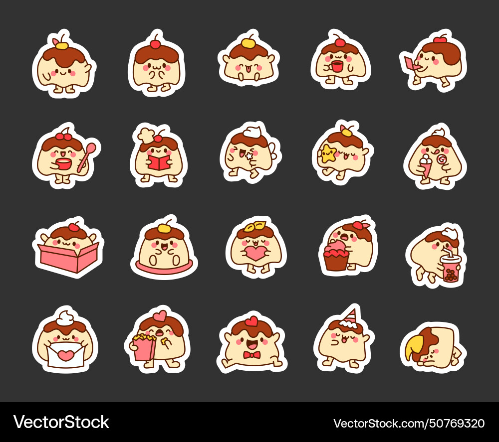 Happy pudding characters sticker bookmark Vector Image