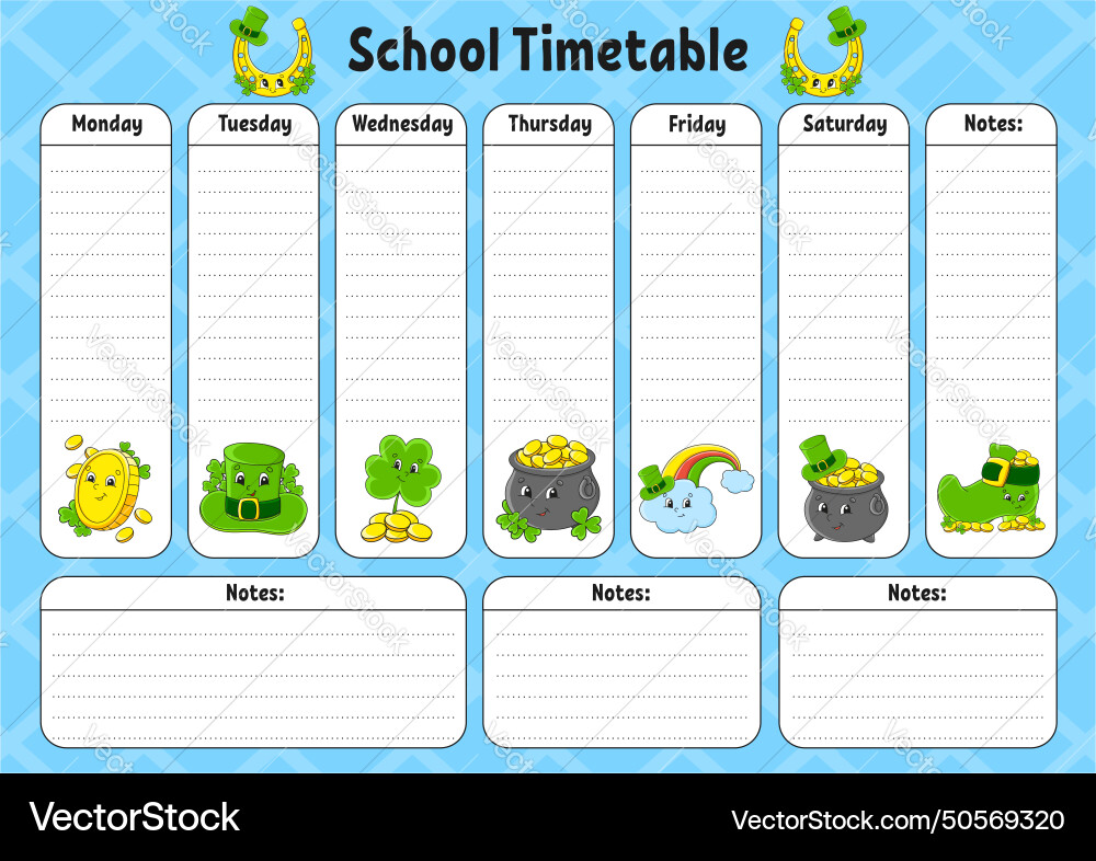 School schedule timetable for schoolboys empty Vector Image