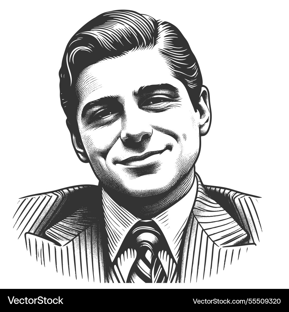 Smiling gentleman in suit engraving Royalty Free Vector