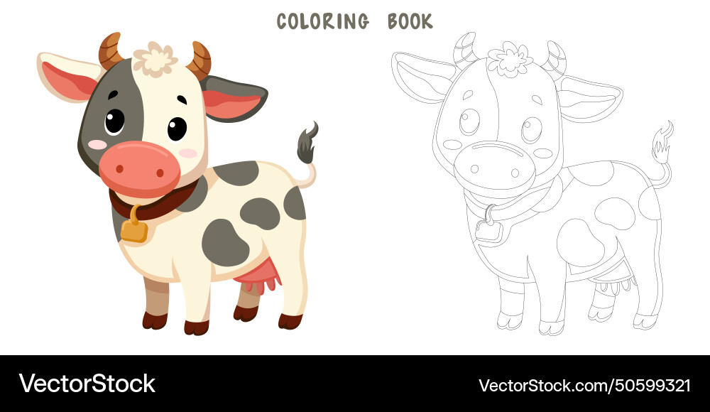 Coloring page of cute funny cow Royalty Free Vector Image