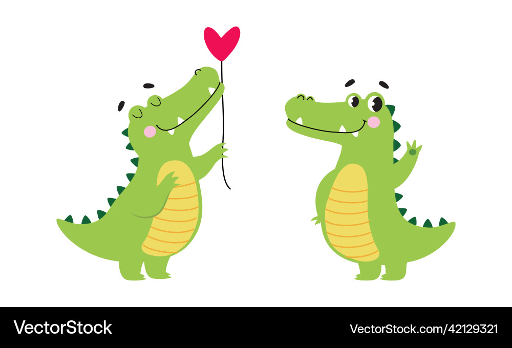 Cute friendly green crocodiles set lovely baby Vector Image